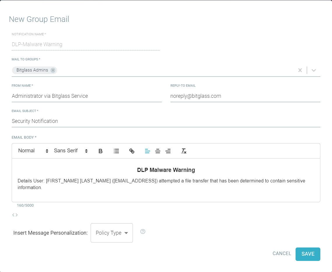 Creating a new group email notification